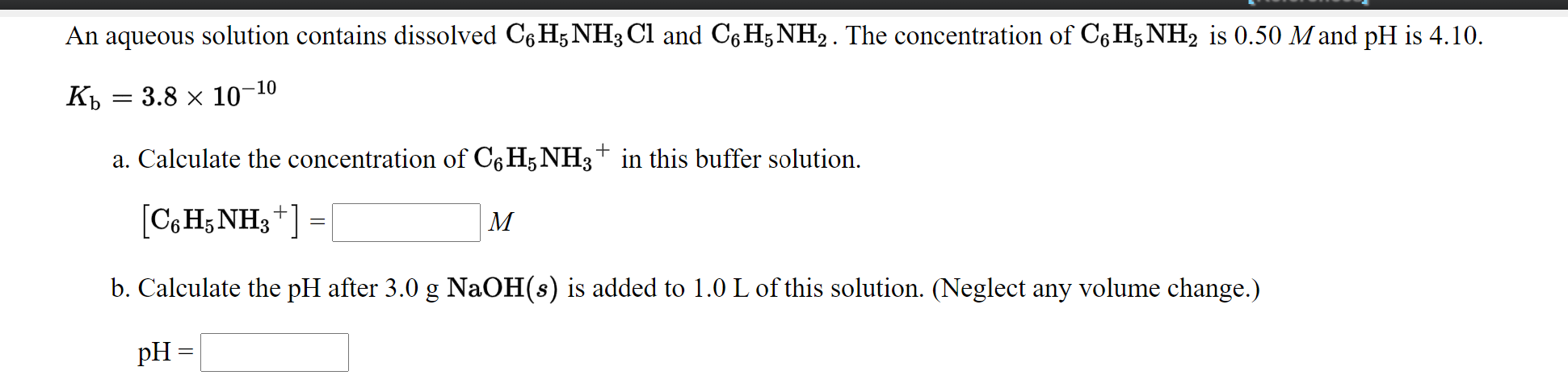 Solved An aqueous solution contains dissolved C6H5NH3Cl and | Chegg.com