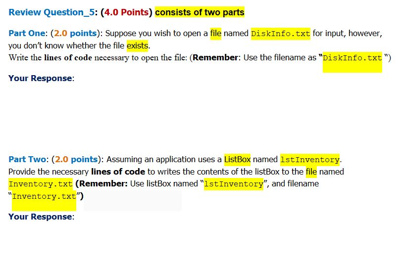Solved Review Question_5: (4.0 Points) consists of two parts | Chegg.com