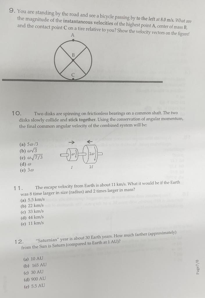 Solved 9. You are standing by the road and see a bicycle | Chegg.com