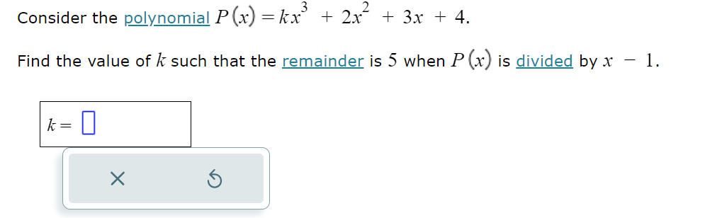 Solved Consider the polynomial P(x)=kx3+2x2+3x+4.Find the | Chegg.com