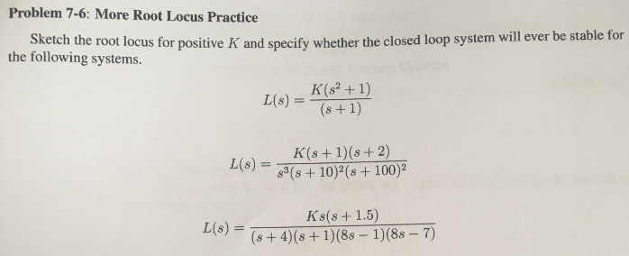 Solved Problem 7-6: More Root Locus Practice e closed loop | Chegg.com