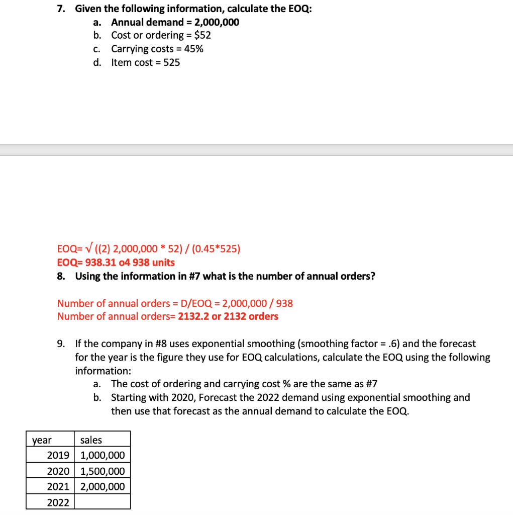 Solved 7. Given the following information, calculate the | Chegg.com