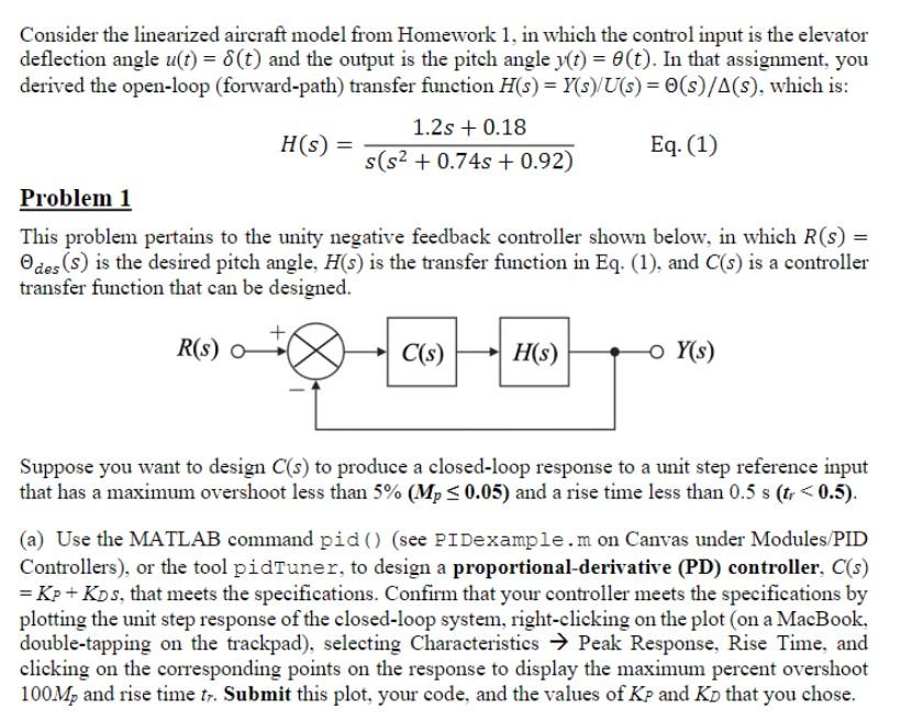 Consider the linearized aircraft model from Homework | Chegg.com
