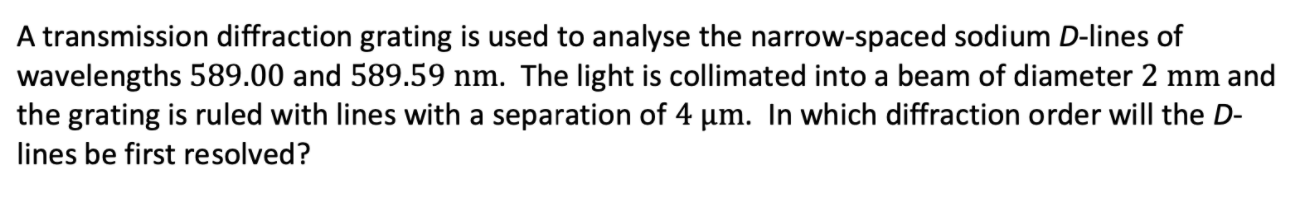 Solved A transmission diffraction grating is used to analyse | Chegg.com