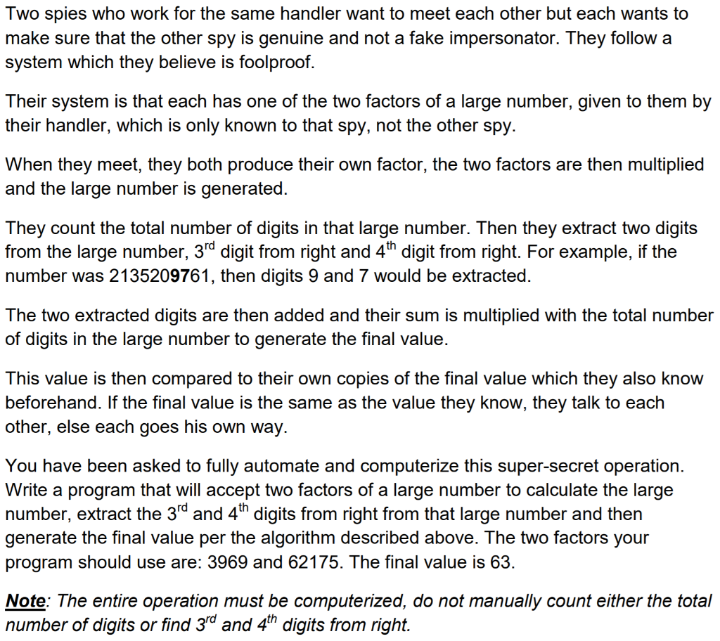 Solved Two spies who work for the same handler want to meet | Chegg.com