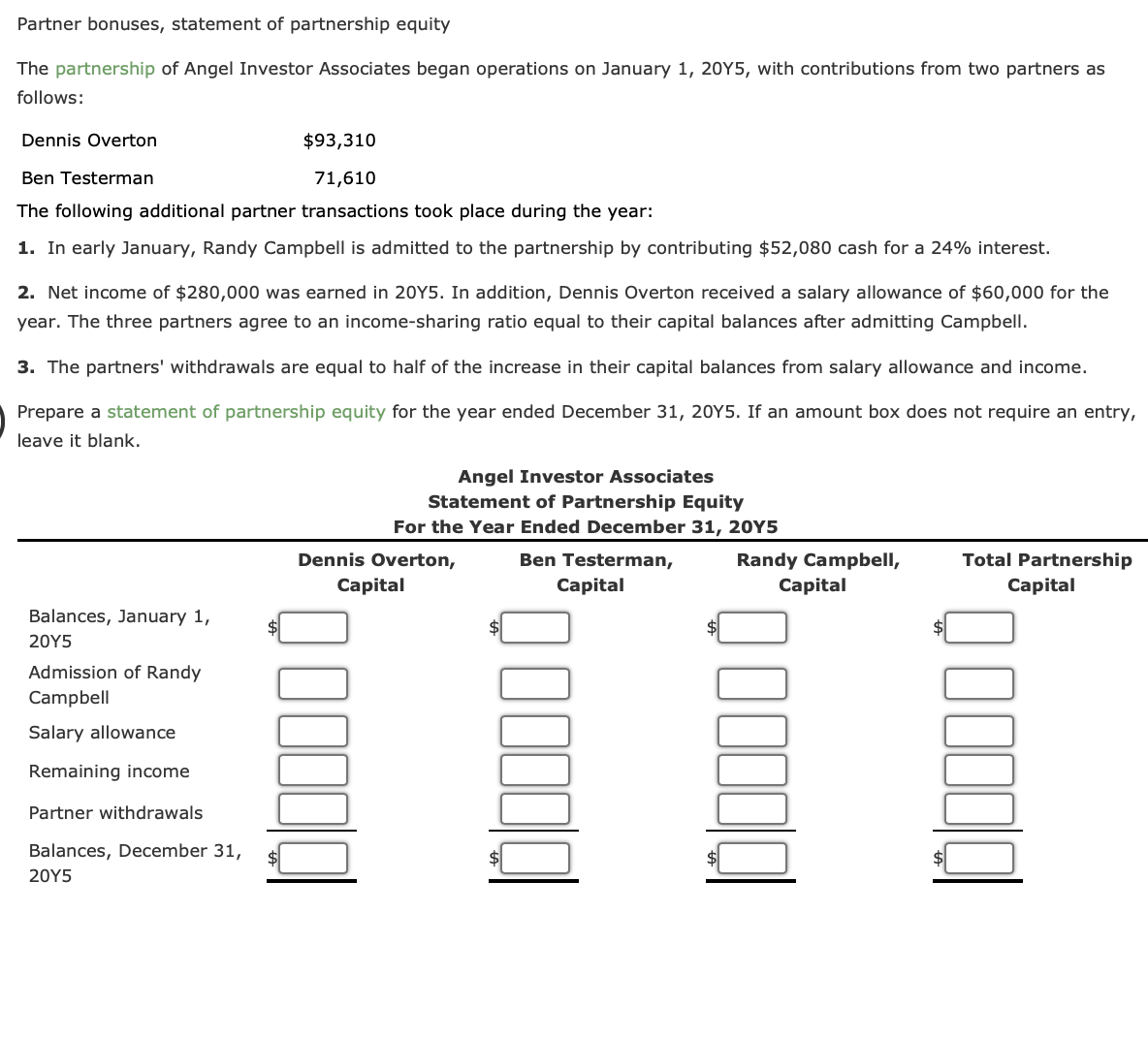Solved Partner bonuses, statement of partnership equity The | Chegg.com
