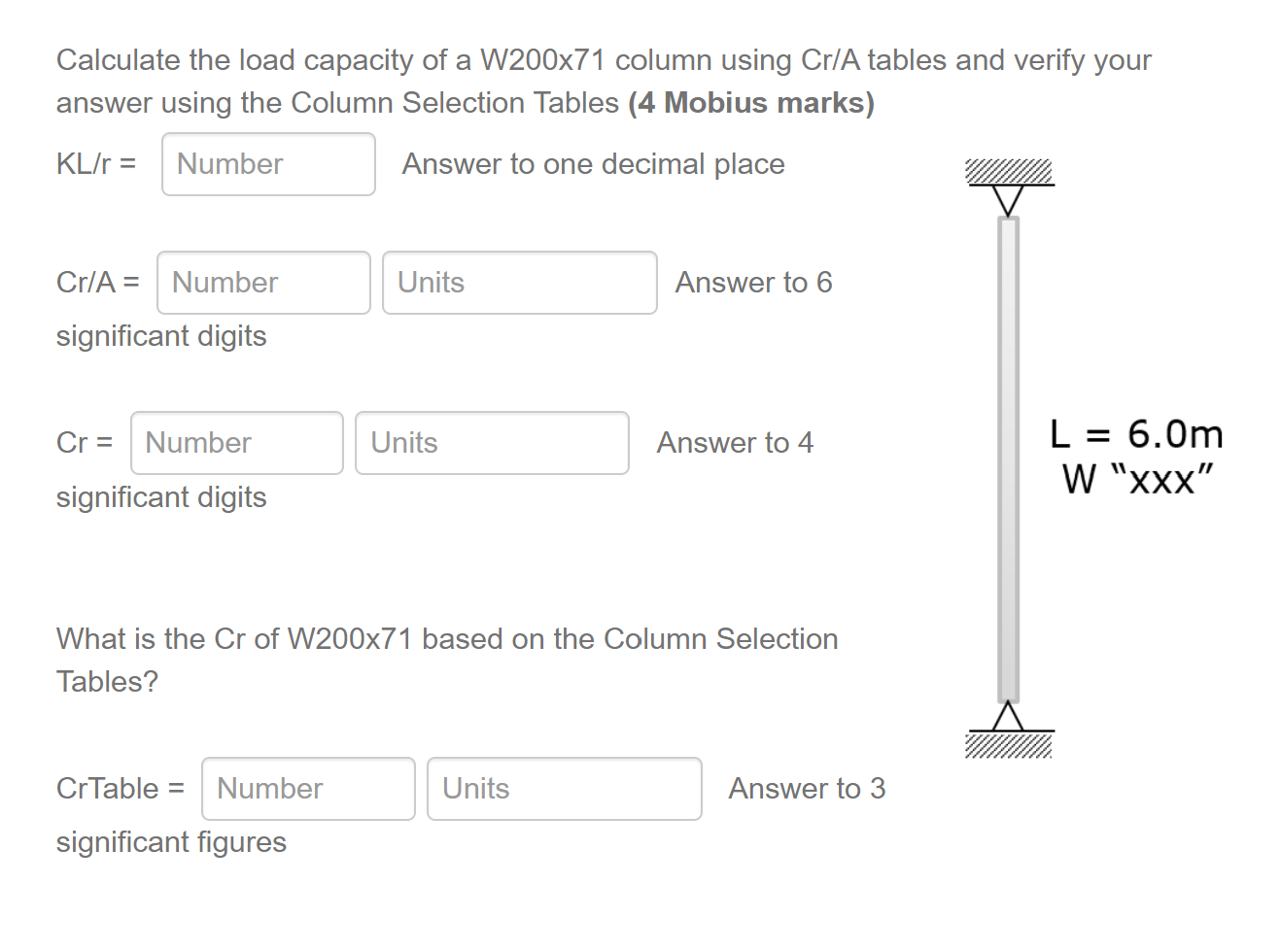 Solved Calculate the load capacity of a W200x71 column using | Chegg.com