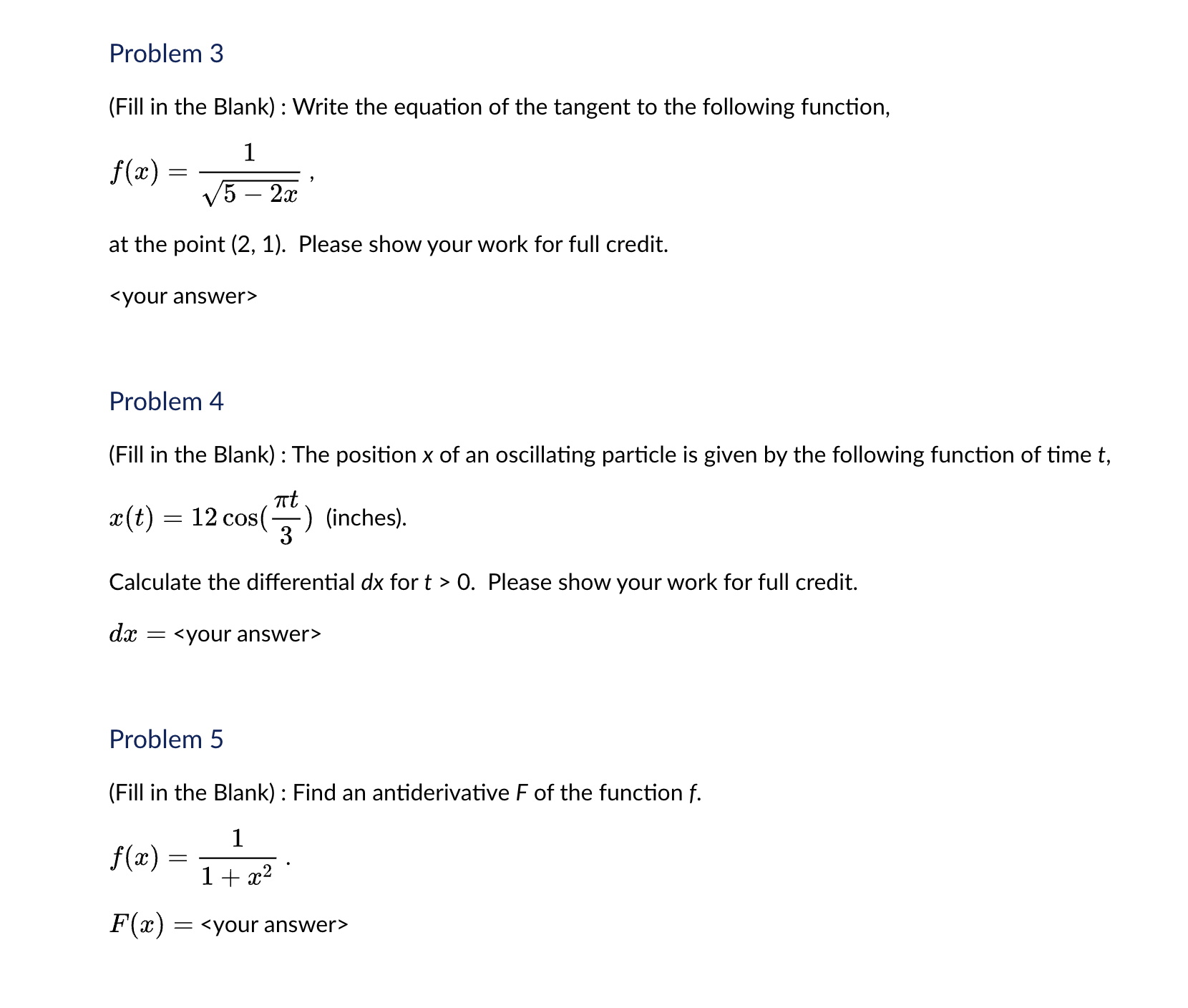 Solved Problem 3(Fill in the Blank) ﻿: Write the equation of | Chegg.com