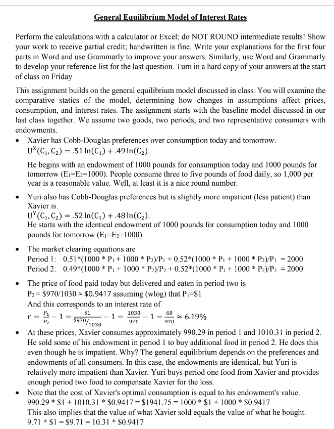 General Equibrium Model of Interest Rates Perform the | Chegg.com