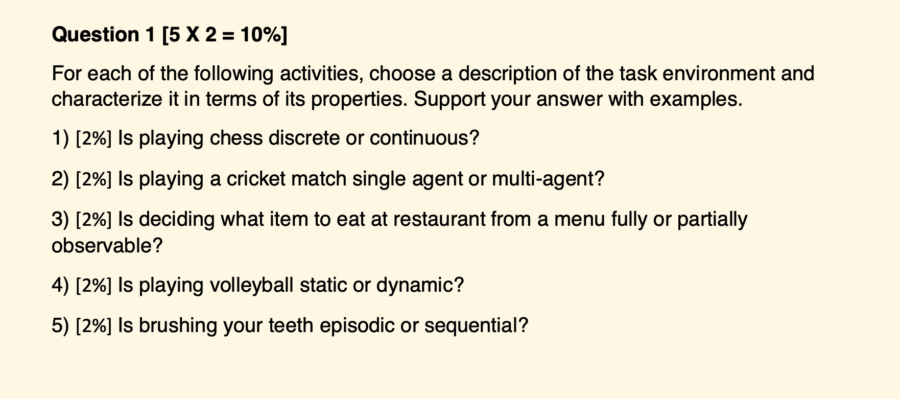 Solved Question 1 [5 X 2 = 10\%] For each of the following | Chegg.com