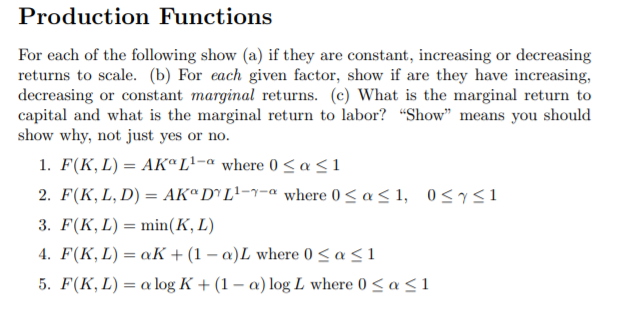 Solved Production Functions For each of the following show | Chegg.com