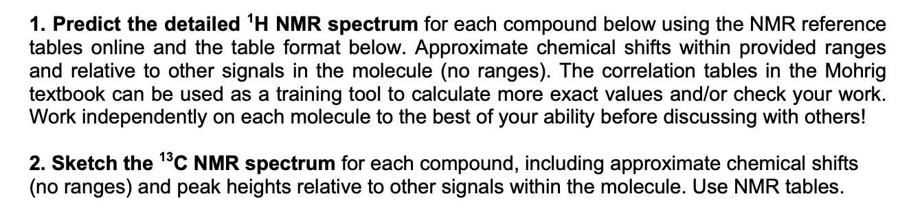 Solved 1. Predict the detailed 1H NMR spectrum for each | Chegg.com