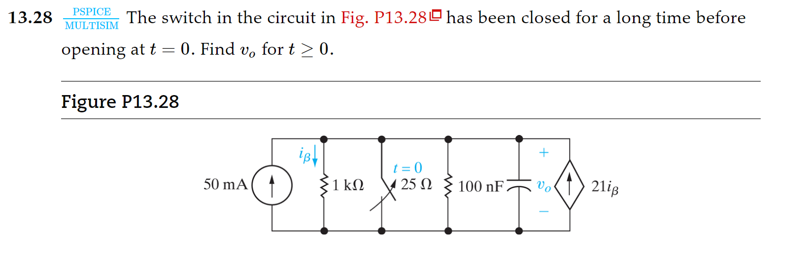 Solved 28 MULTISIM PSPICE The switch in the circuit in | Chegg.com