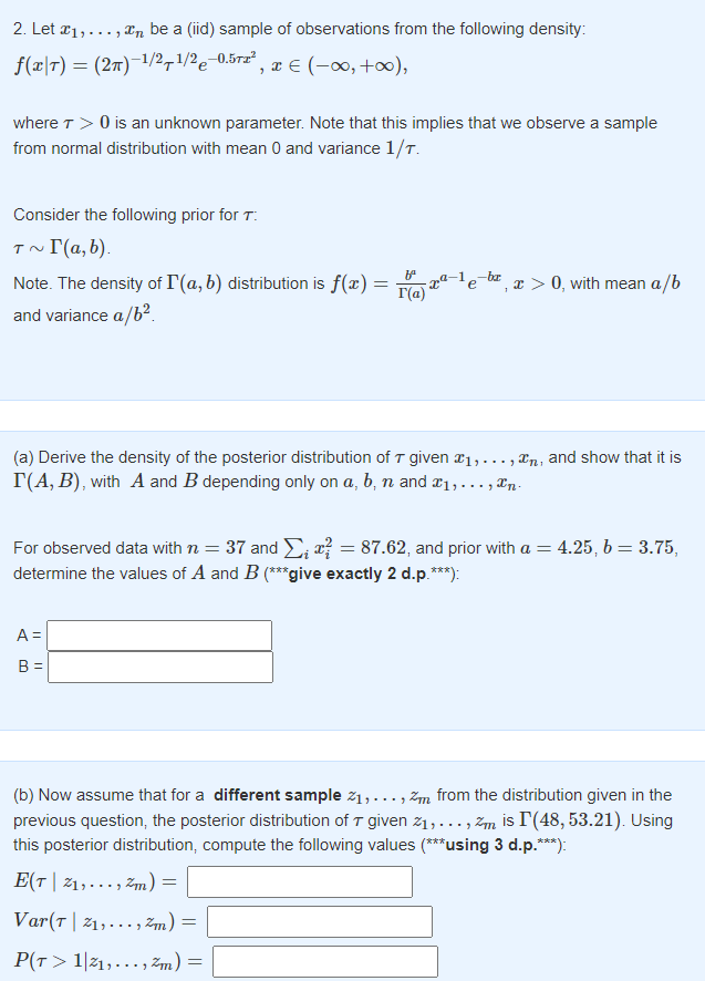Solved 2. Let x1,…,xn be a (iid) sample of observations from | Chegg.com