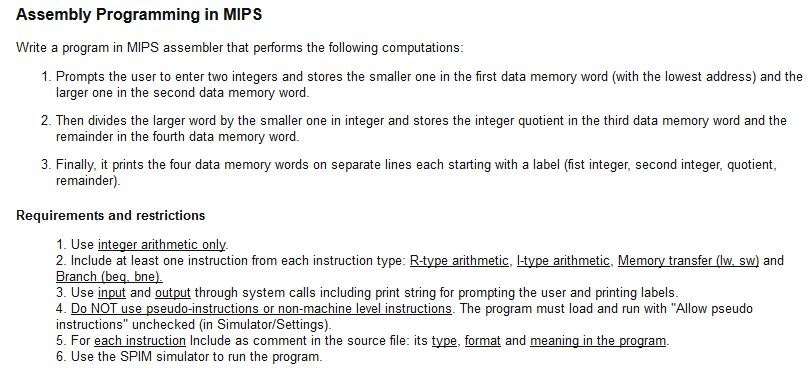 Solved Assembly Programming In Mips Write A Program In Mips