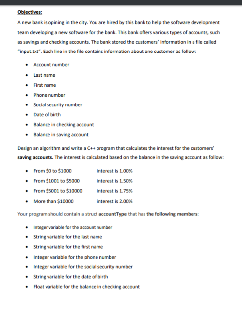 Objectives: A new bank is opining in the city. You | Chegg.com