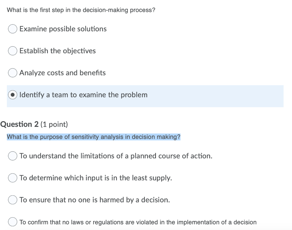Solved What is the first step in the decision-making | Chegg.com