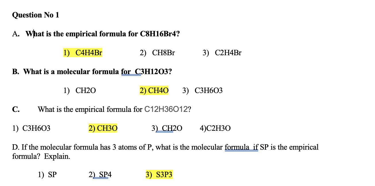 Solved Question No 1 A. What is the empirical formula for | Chegg.com