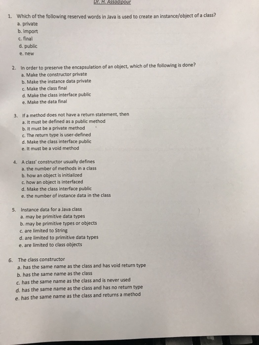 Solved Which of the following reserved words in Java is used | Chegg.com