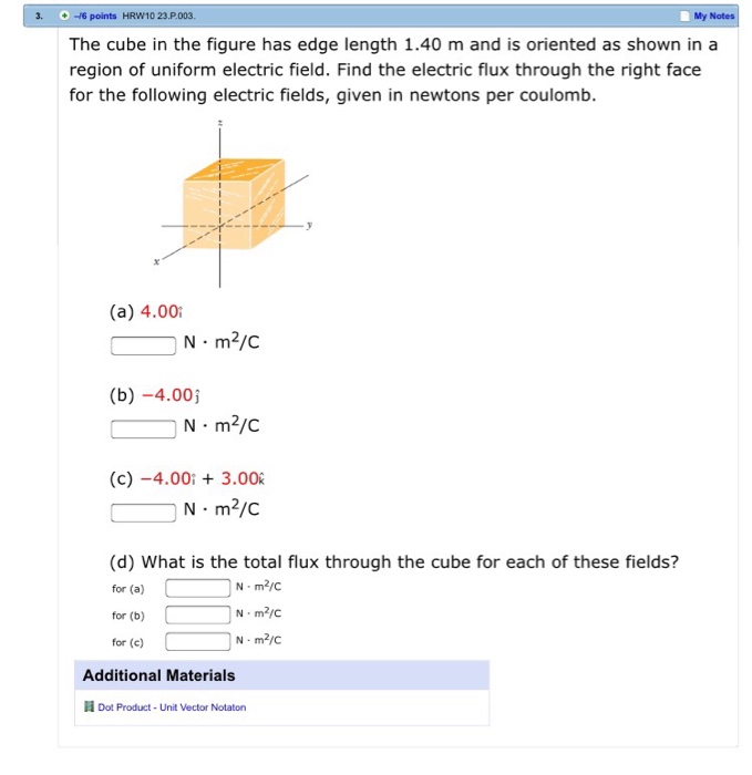 Solved The cube in the figure has edge length 1.40 m and is | Chegg.com