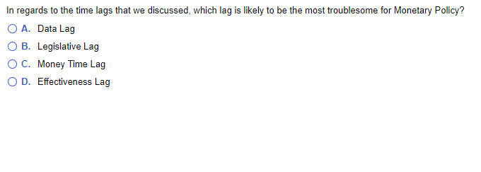 Solved In regards to the time lags that we discussed, which | Chegg.com