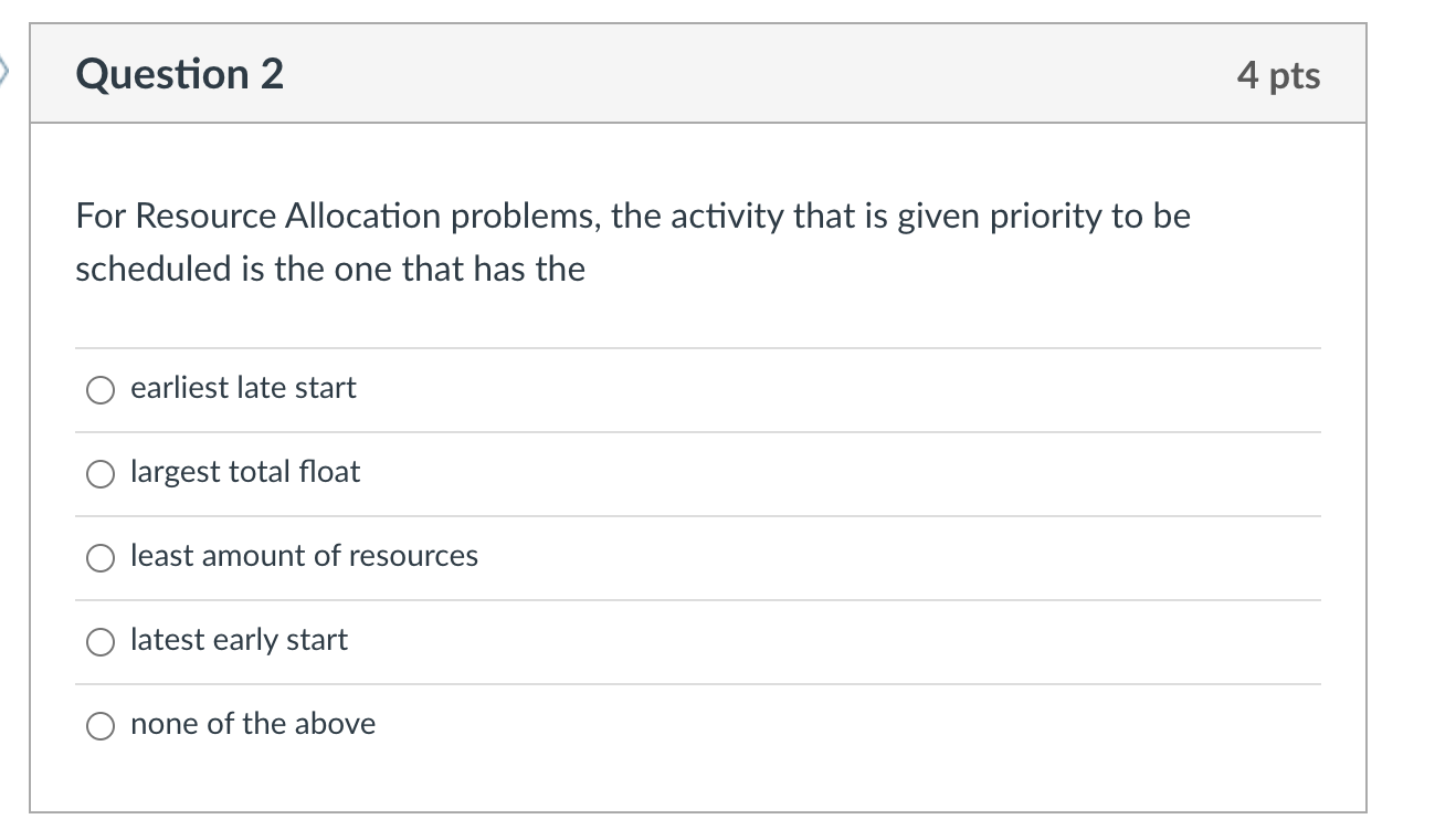 Solved Question 2 4 pts For Resource Allocation problems, | Chegg.com