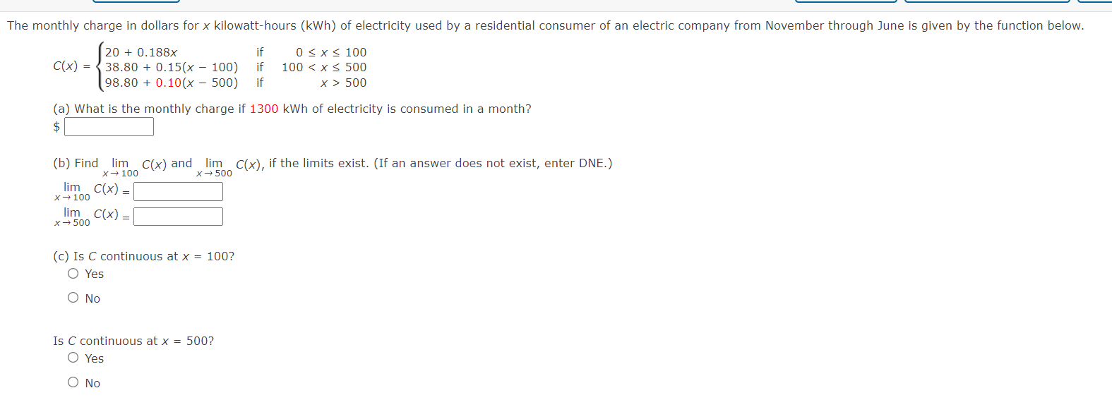Solved The monthly charge in dollars for x kilowatt-hours | Chegg.com