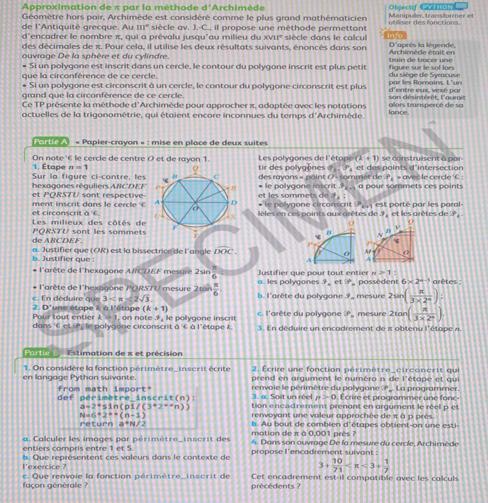Approximation de π par la méthode d'Archimède | Chegg.com