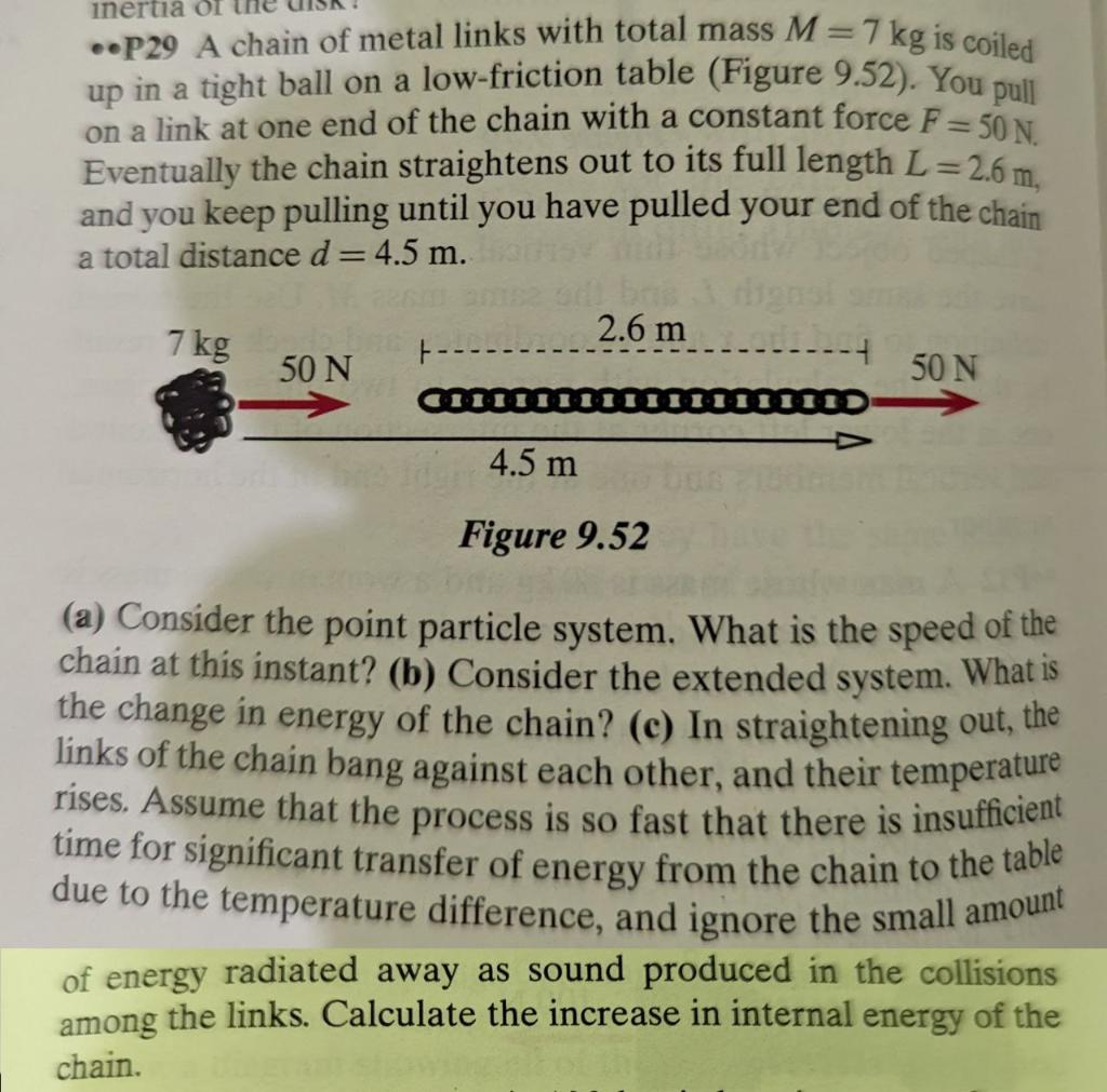 Solved - P29 A chain of metal links with total mass M=7 kg | Chegg.com