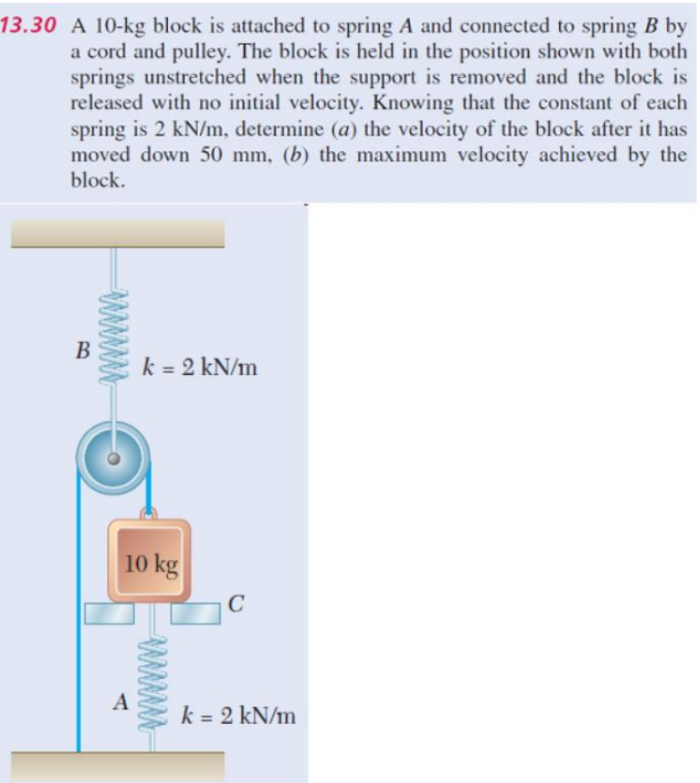 Solved 3.30 A 10−kg block is attached to spring A and | Chegg.com