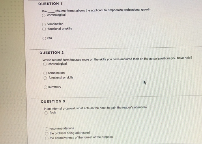 Solved QUESTION 1 The résumé format allows the applicant to | Chegg.com
