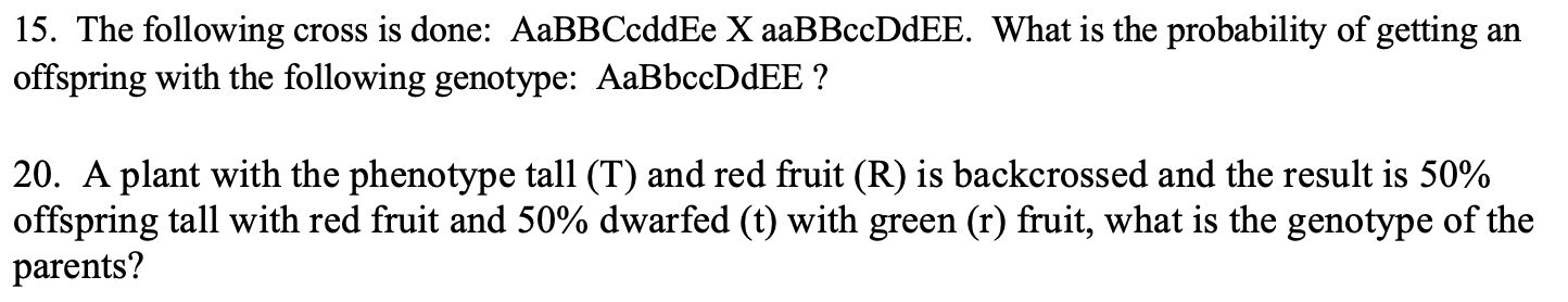 Solved The following cross is done: AaBBCcddEe x | Chegg.com