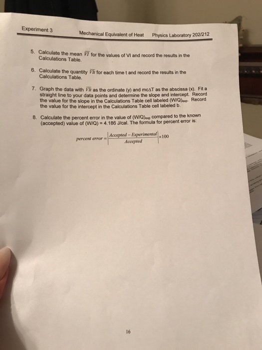 Experiment 3 Mechanical Equivalent of Heat Physics | Chegg.com