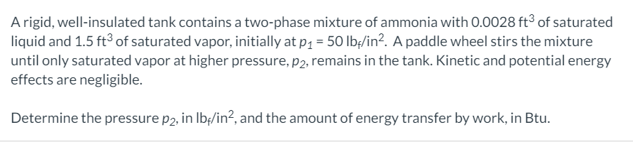 Solved A rigid, well-insulated tank contains a two-phase | Chegg.com