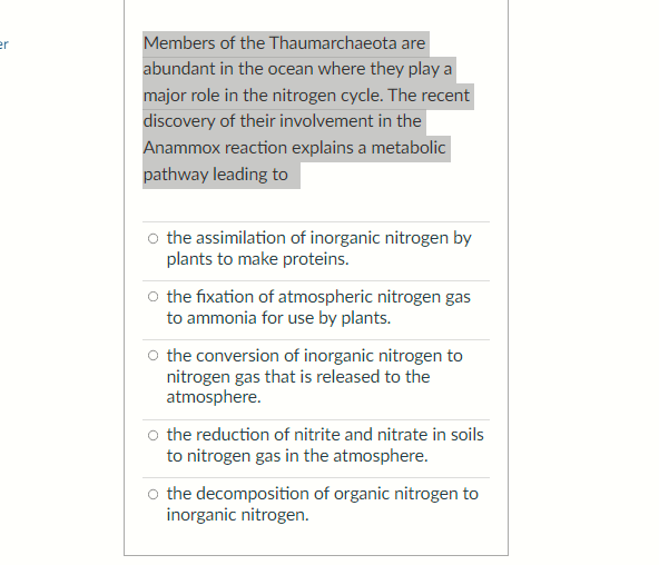 Solved Members of the Thaumarchaeota are abundant in the | Chegg.com