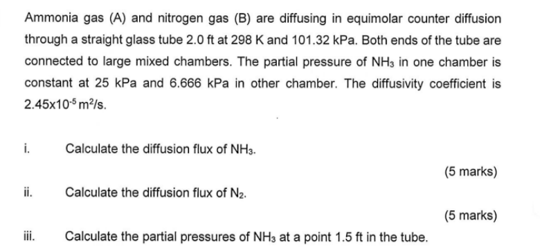 Solved Ammonia gas (A) and nitrogen gas (B) are diffusing in | Chegg.com