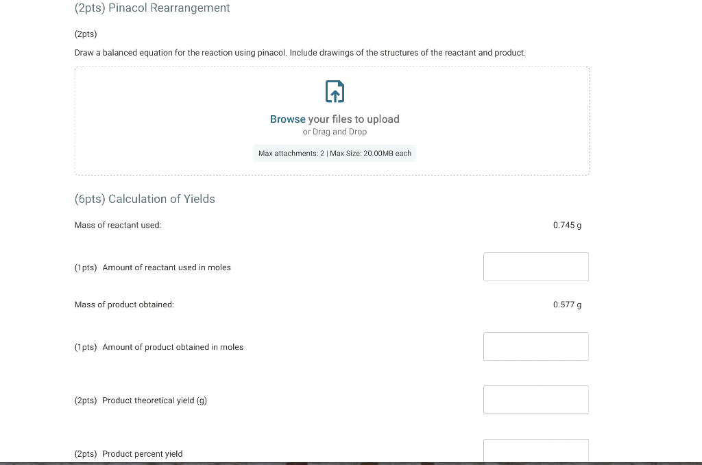 (2pts) Pinacol Rearrangement (2pts) Draw a balanced | Chegg.com