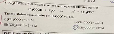 Solved 17. Cl3COOH is 73% ionizes in water according to the | Chegg.com