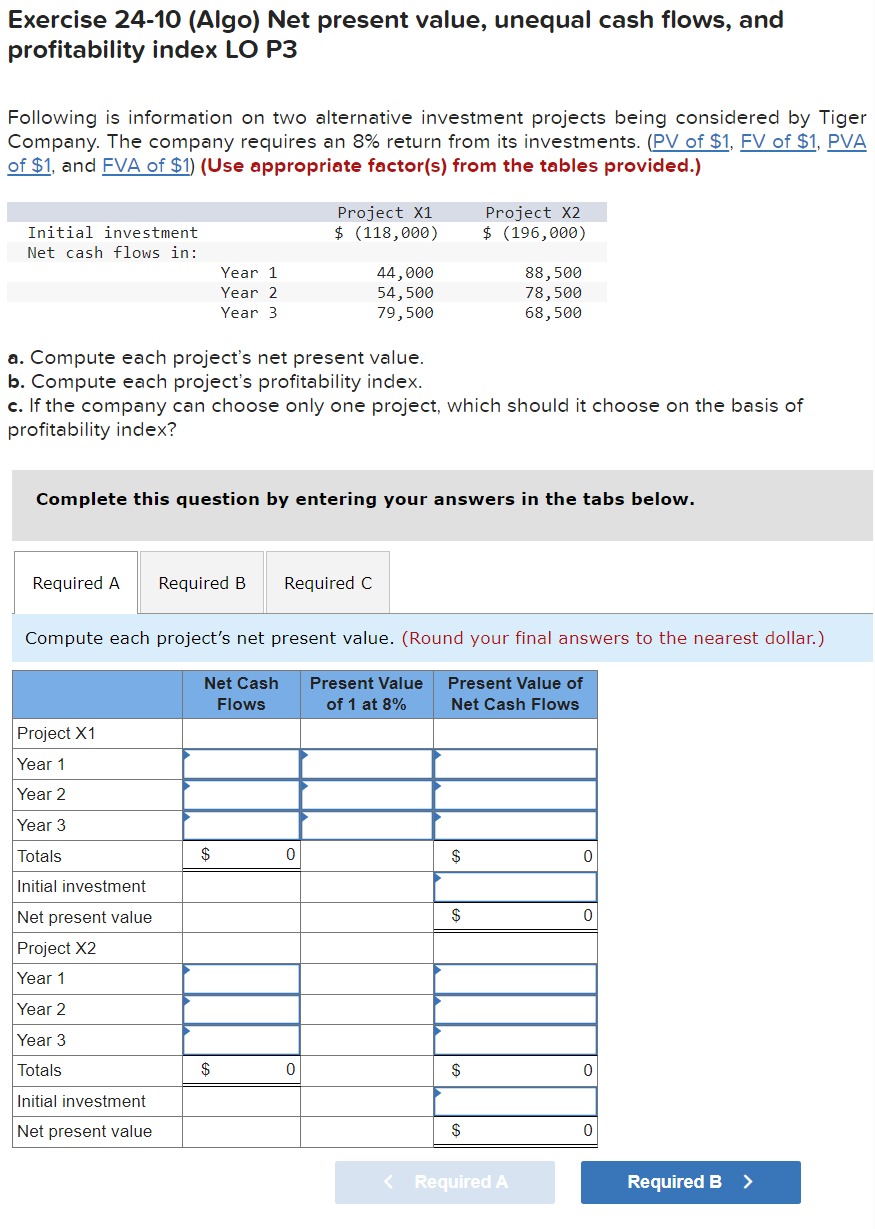 Solved Exercise 24-10 (Algo) ﻿Net present value, unequal | Chegg.com