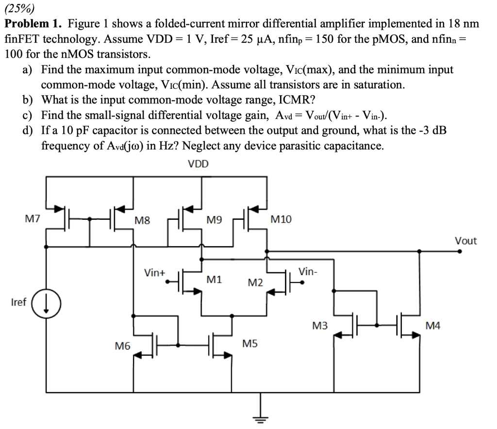 Problem 1. Figure 1 shows a folded-current mirror | Chegg.com