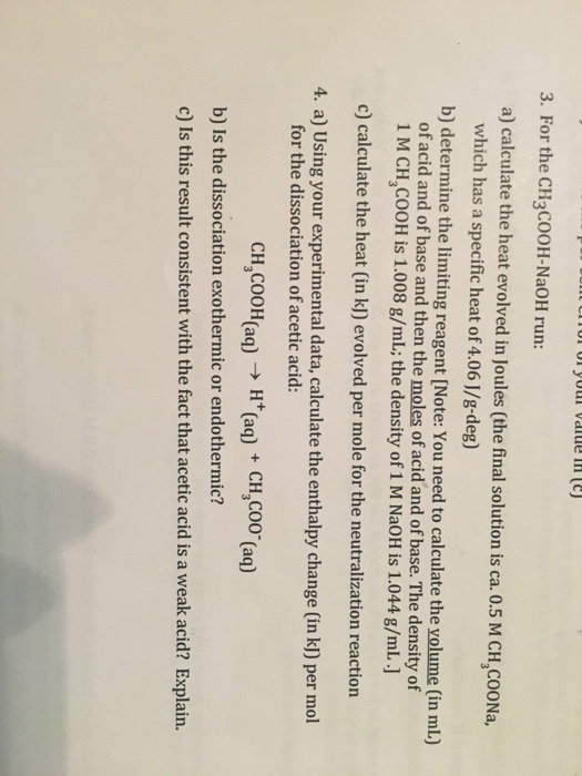 Solved 3. For the CH3COOH-NaOH run: a) calculate the heat | Chegg.com