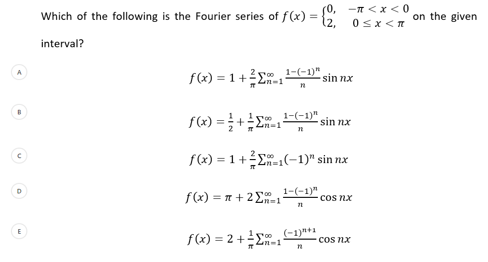 Solved Which of the following is the Fourier series of f(x) | Chegg.com