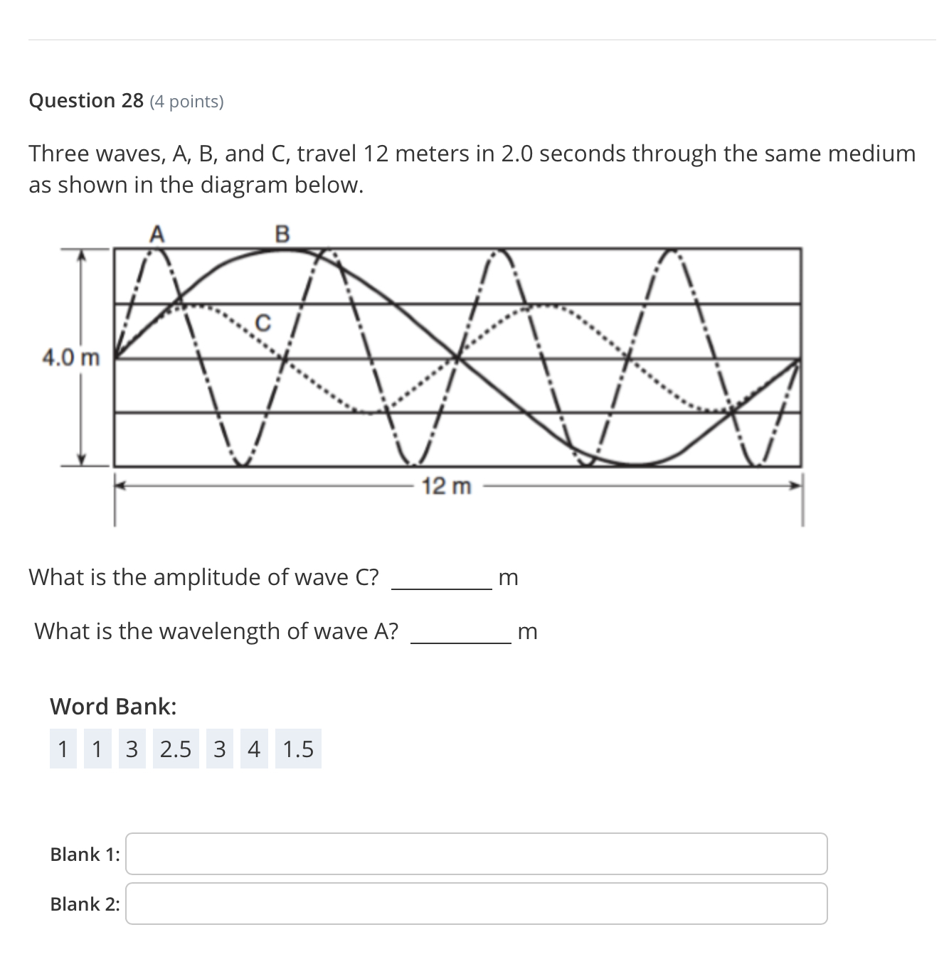 Solved Three waves, A, B, and C, travel 12 meters in 2.0 | Chegg.com