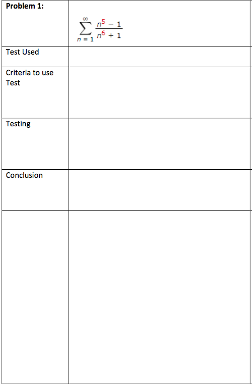 Solved Problem 1: n5 - 1 + 1 n=1 Test Used Criteria to use | Chegg.com