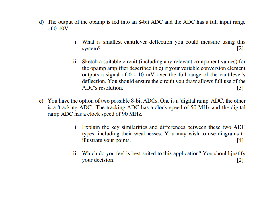 Solved d) The output of the opamp is fed into an 8-bit ADC | Chegg.com