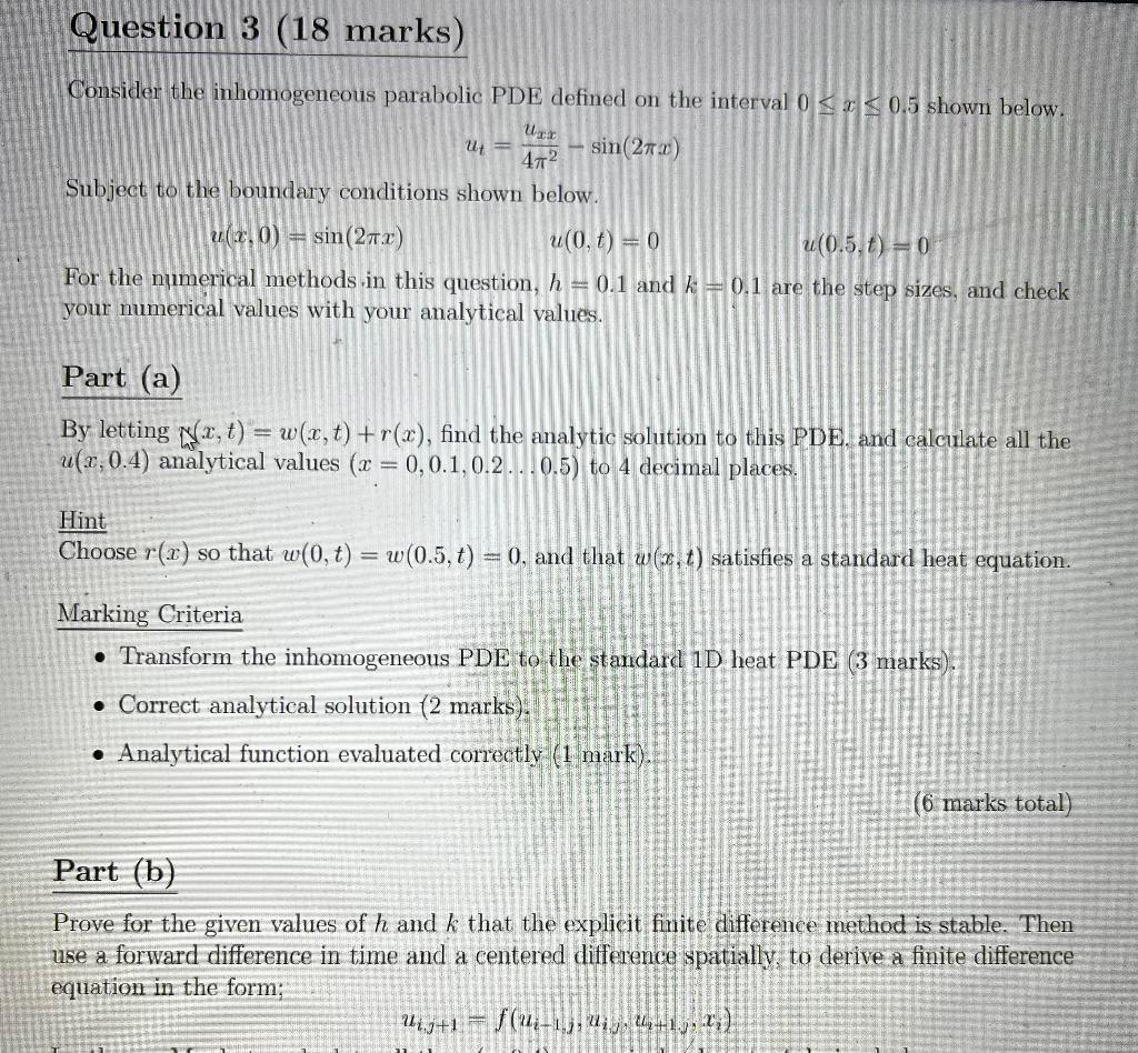 Solved Consider the inhomogeneous parabolic PDE defined on | Chegg.com
