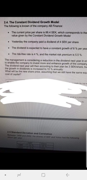 Solved 2.4. The Constant Dividend Growth Model The following | Chegg.com