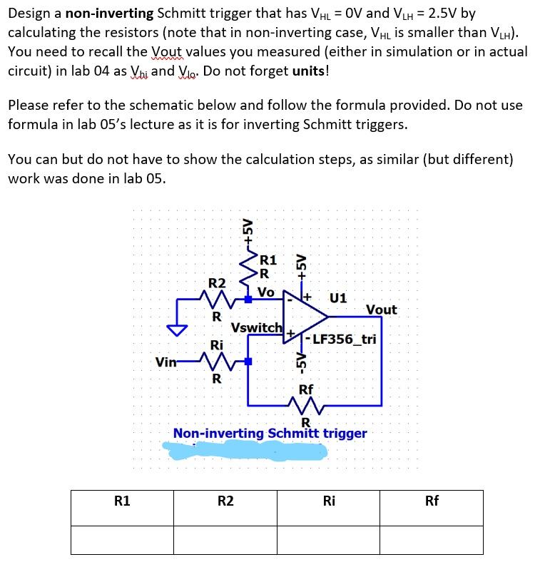 Solved Design a non-inverting Schmitt trigger that has VHL = | Chegg.com