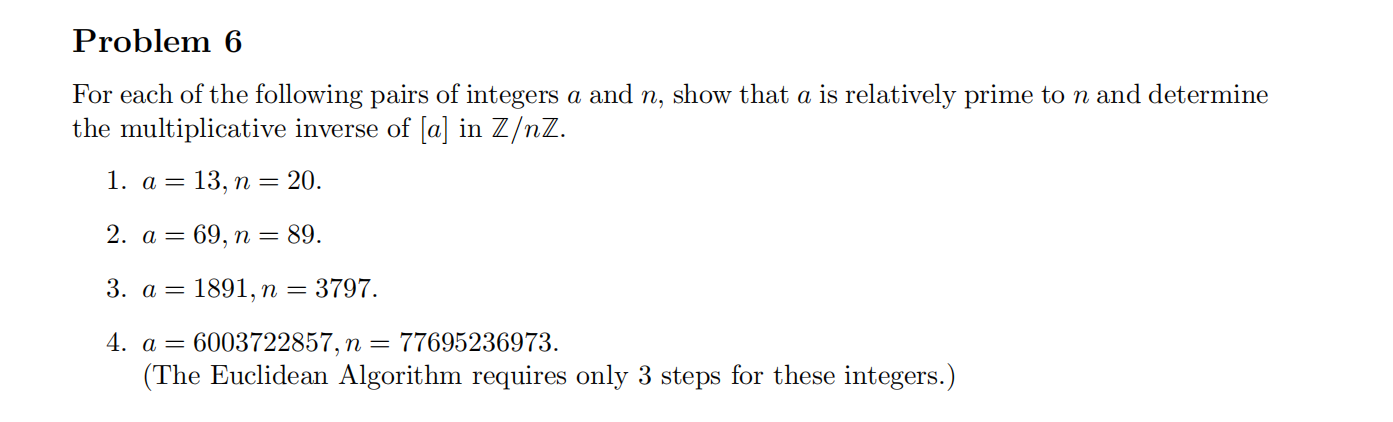 Solved Problem 6For each of the following pairs of integers | Chegg.com