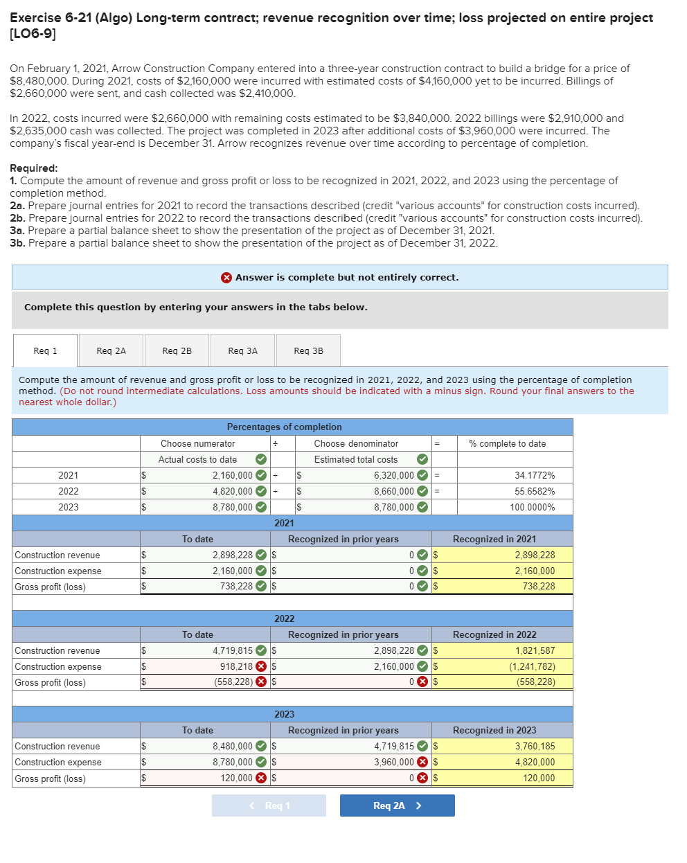 Solved Exercise 6-21 (Algo) Long-term contract; revenue | Chegg.com